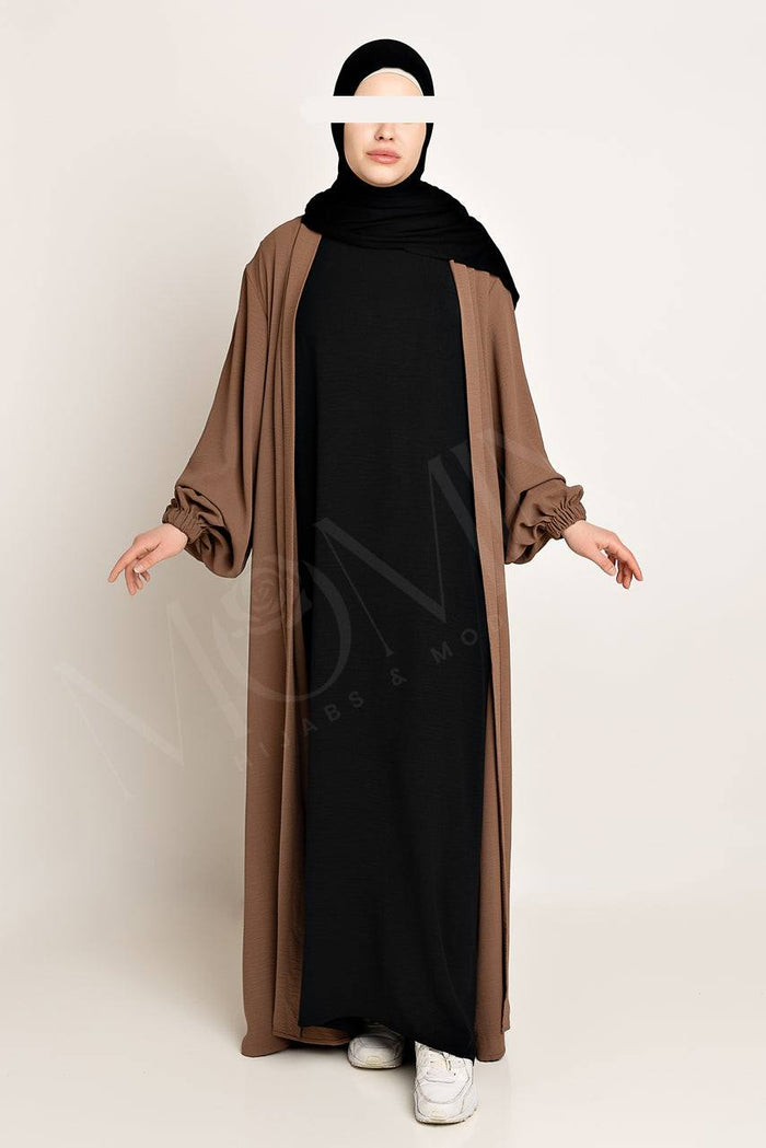 Amani Textured Abaya Outer - Cocoa Brown | Momina Hijabs