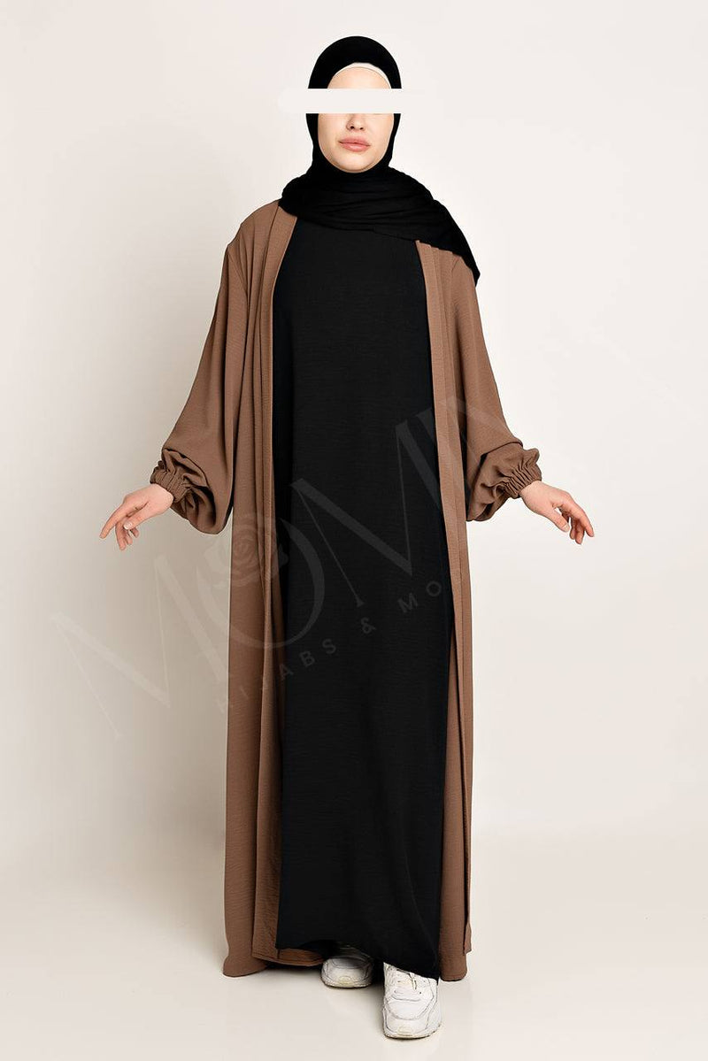 Amani Textured Abaya Outer - Cocoa Brown | Momina Hijabs